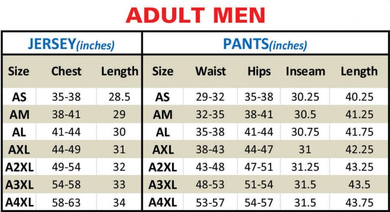 Size Chart Baseball – jerseysportswears